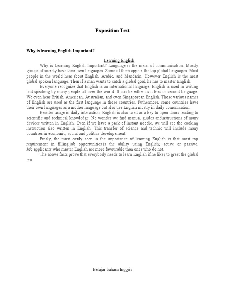 Exposition Text: Why Is Learning English Important? | PDF