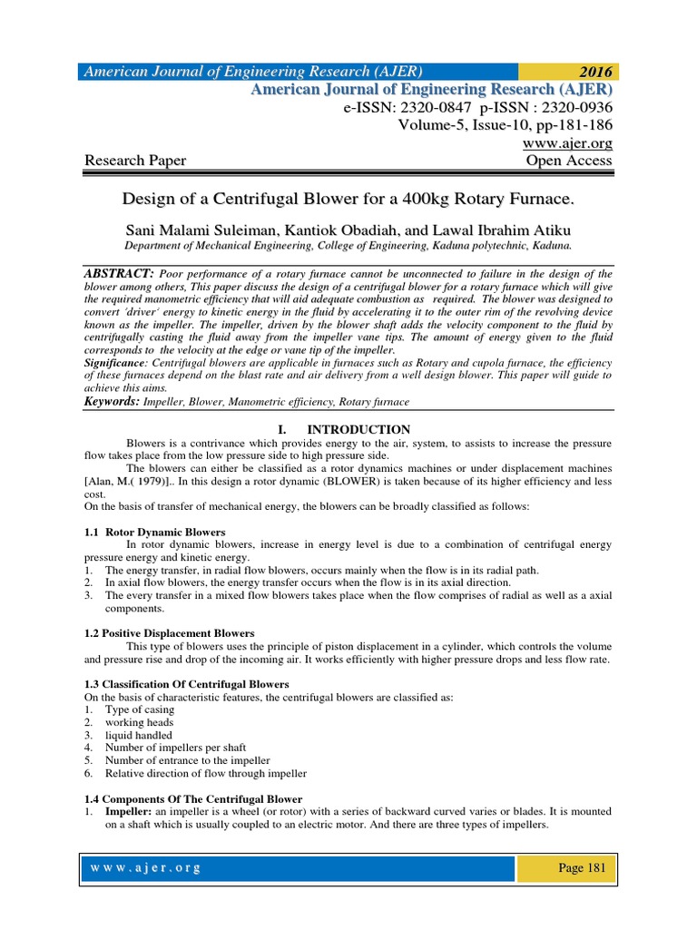 Design of A Centrifugal Blower For A 400kg Rotary Furnace. | PDF ...