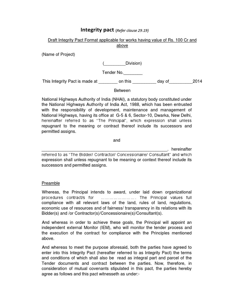 Intigrity Pact | General Contractor | Integrity