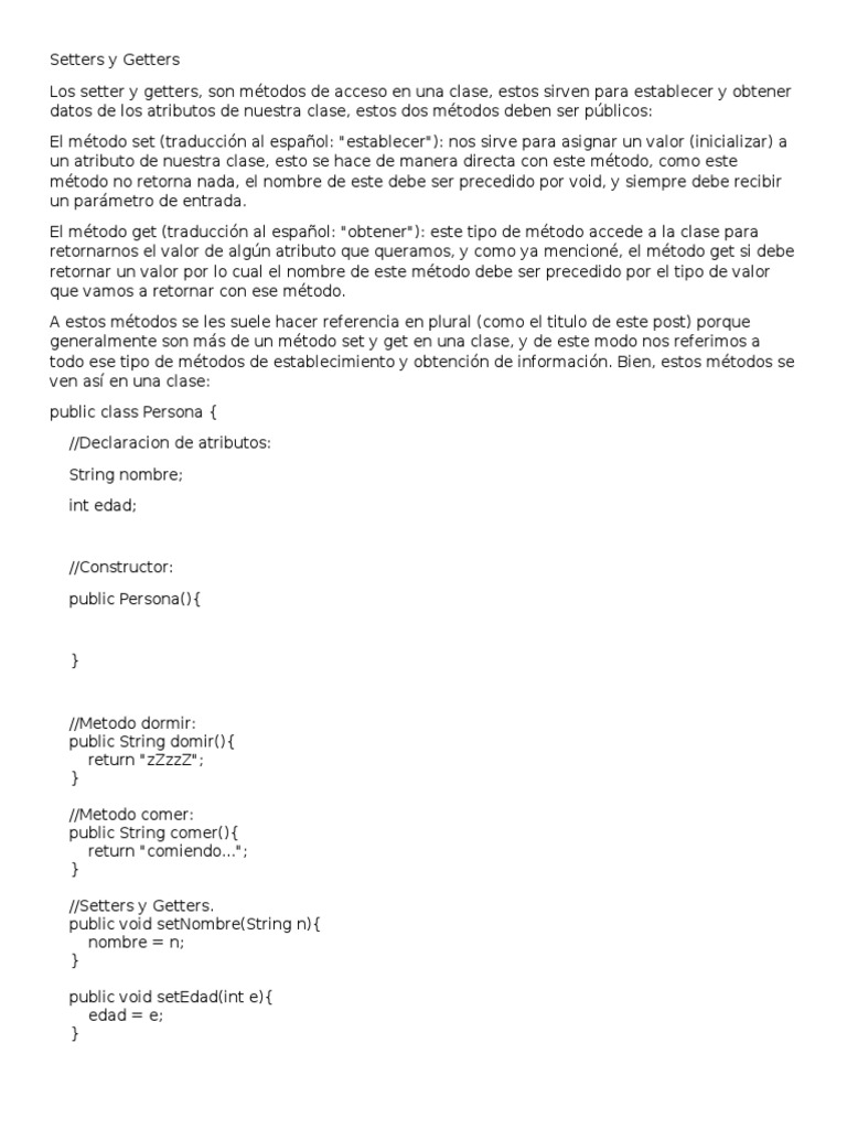 Setters y Getters | PDF | Programación de computadoras | Programa de ...