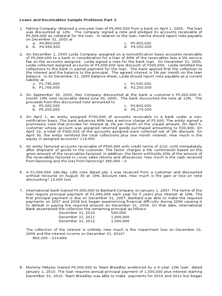 Loans and Receivables Sample Problems 2 | PDF | Factoring (Finance) | Loans