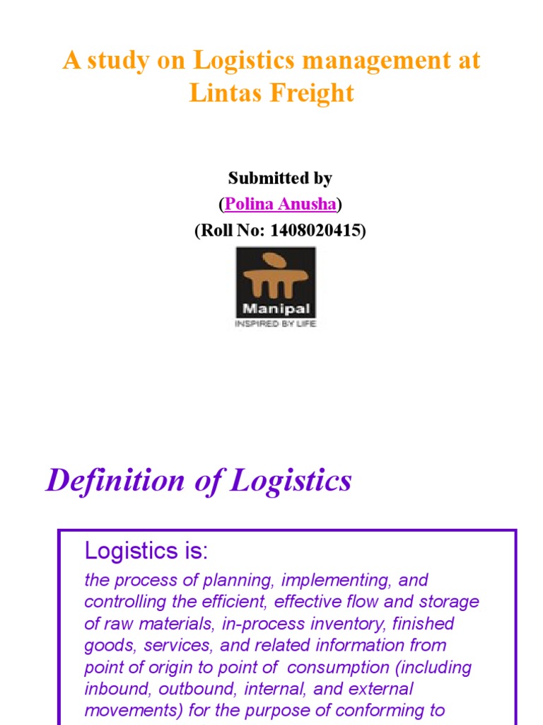 A Study On Logistics Management at Lintas Freight | PDF | Logistics ...