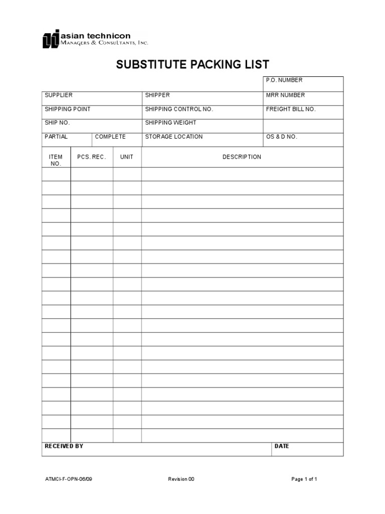 Substitute Packing List Template | PDF | Business | Law