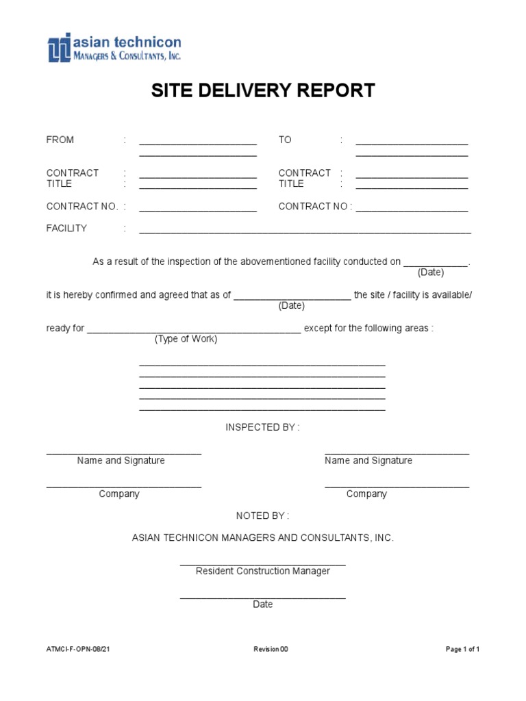 F-OPN-08-21 Site Delivery Report (Constn Stage) (Rev. 00) | PDF