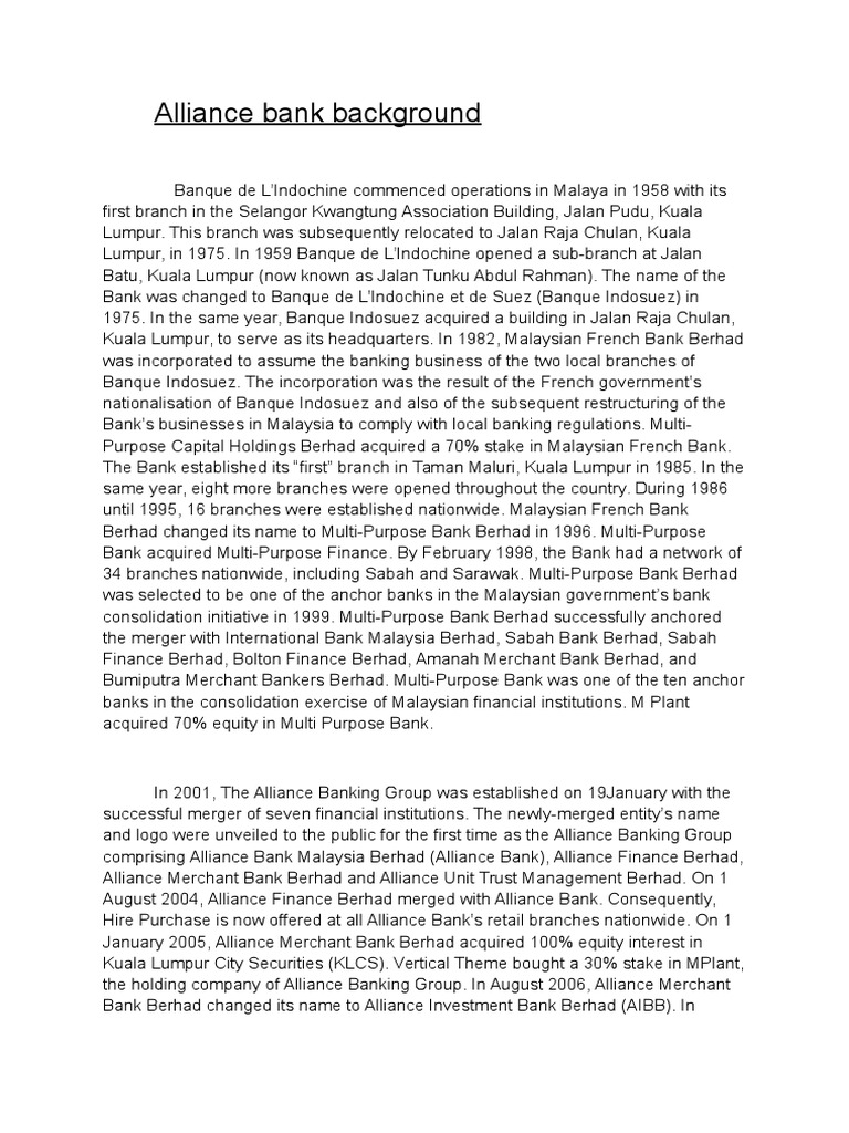 Alliance Bank Background | PDF | Islamic Banking And Finance | Malaysia