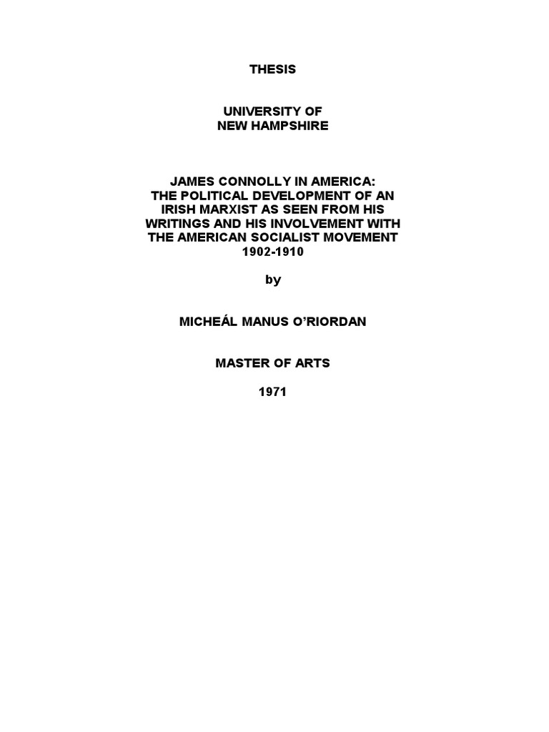 Michael Manus O'Riordan's Masters Thesis "James Connolly in America ...