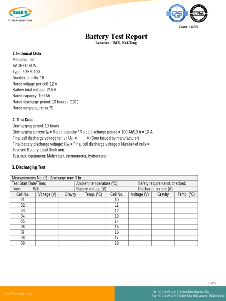 GUTComm.007Rev. R0 - Battery Test Procedure - Annex-1 | PDF | Galvanic ...