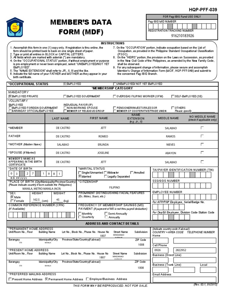 MDF Form | PDF | Address (Geography) | Philippines