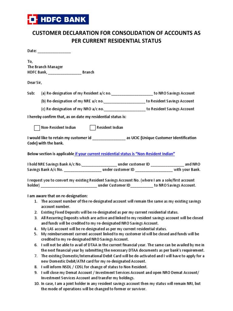 Declaration For Consolidation of Accounts | PDF | Money | Financial ...