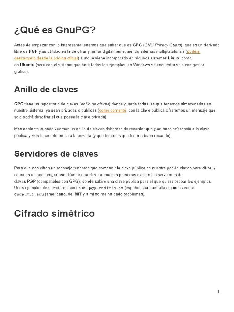 Qué Es GnuPG Cifrado Asimétrico y Simétrico - Firma y Hash | PDF ...