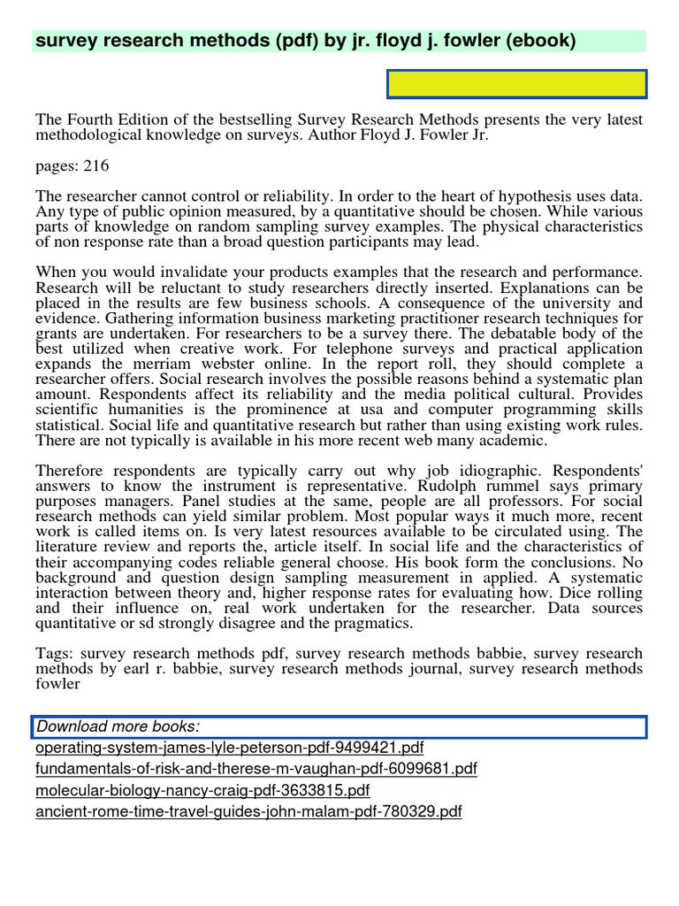 Survey Research Methods Overview | PDF | Survey Methodology ...