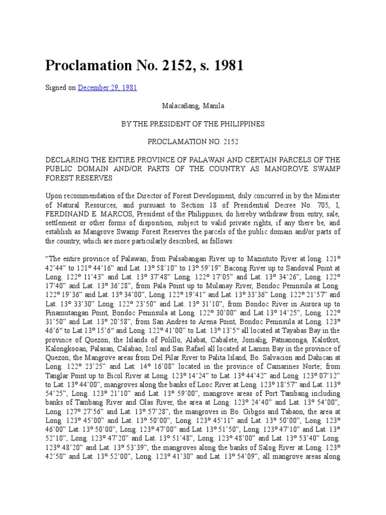 Proclamation No. 2152 | PDF | Philippines