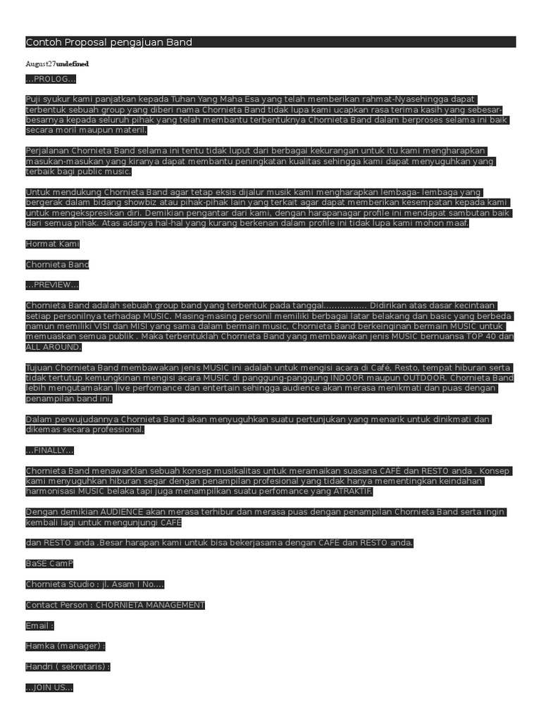 Contoh Proposal Pengajuan Band | PDF