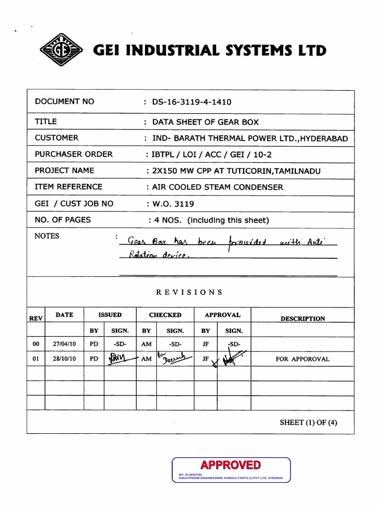 Gearbox Specification Data Sheet | PDF | Transmission (Mechanics) | Gear