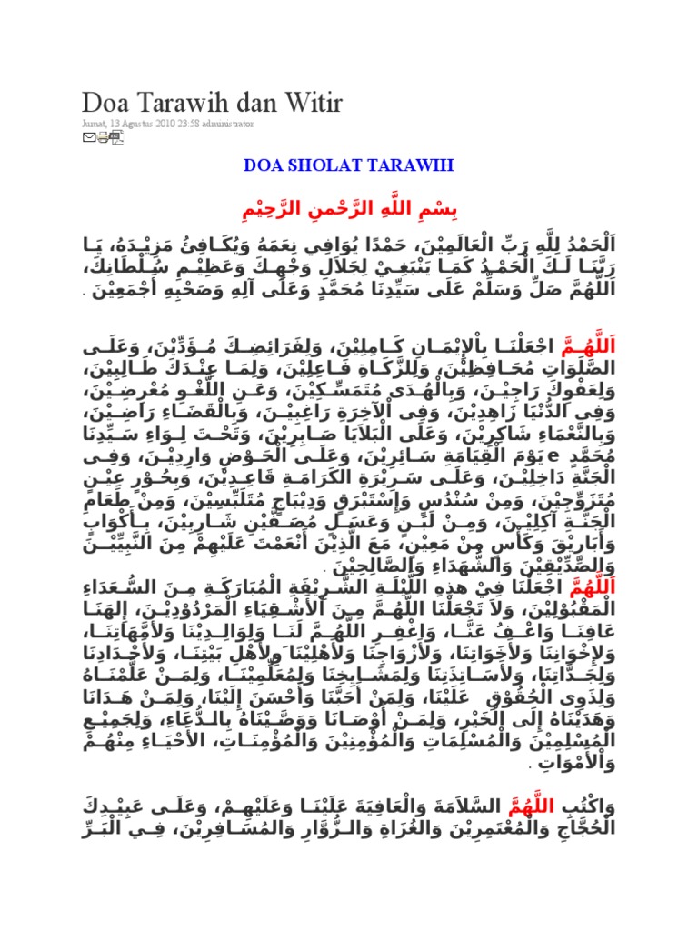 Doa Tarawih Dan Witir | PDF