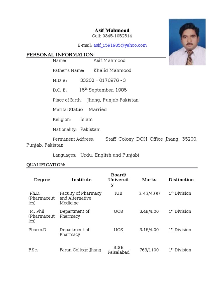 Asif Mahmood Resume and Publications | PDF | Pharmaceutical Sciences | Pharmacology
