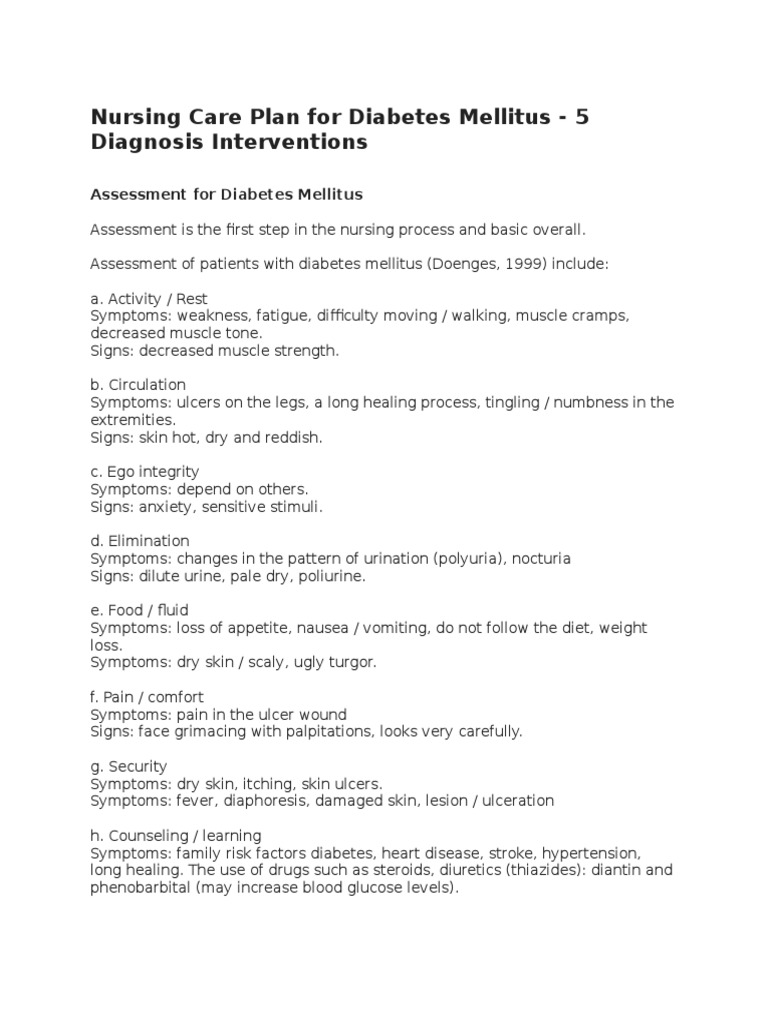 Nursing Care Plan For Diabetes Mellitus | PDF | Dehydration | Diabetes ...