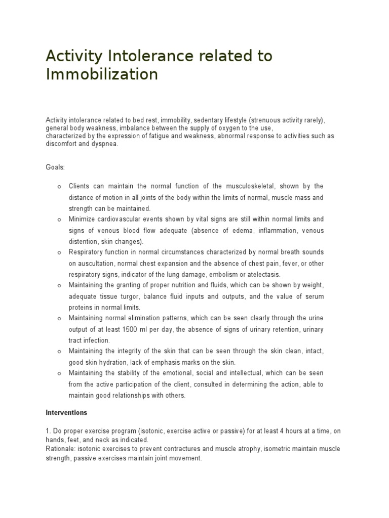 Activity Intolerance Nursing Care Plan | PDF | Physical Exercise | Muscle
