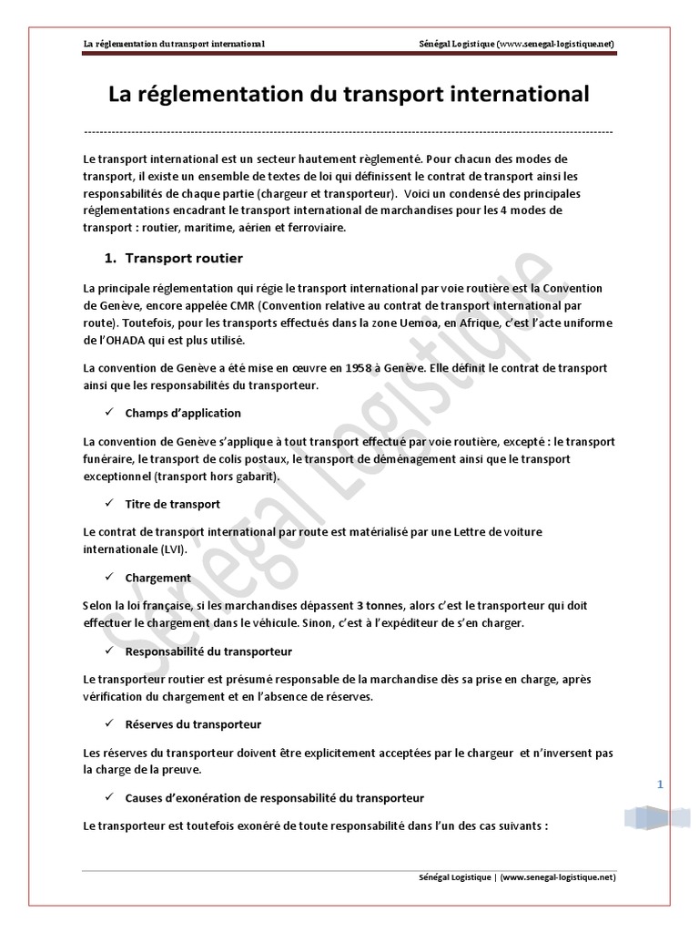 La réglementation du transport international.pdf | Transport | Logistique