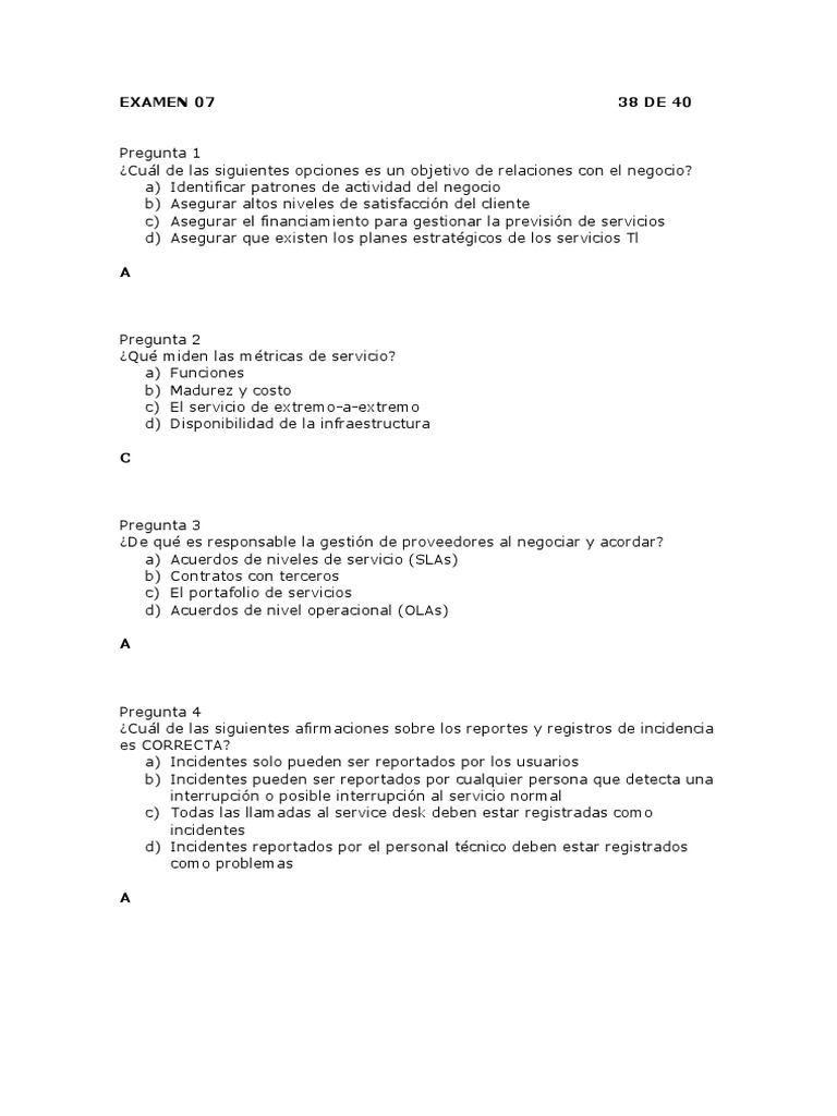 Examen ITIL - v3 | PDF | Itil | Calidad (comercial) Examen ITIL - v3 | PDF | Itil | Calidad (comercial)