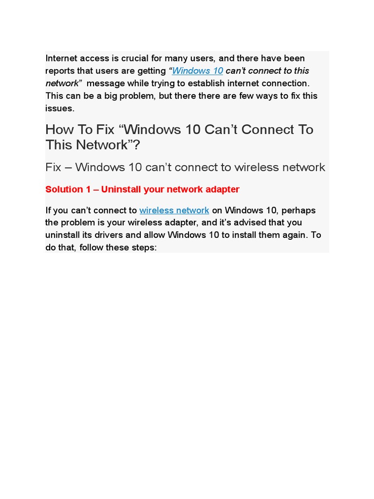 Unable To Connect To Network Windows 10 Fix | PDF | Windows 10 | Wi Fi