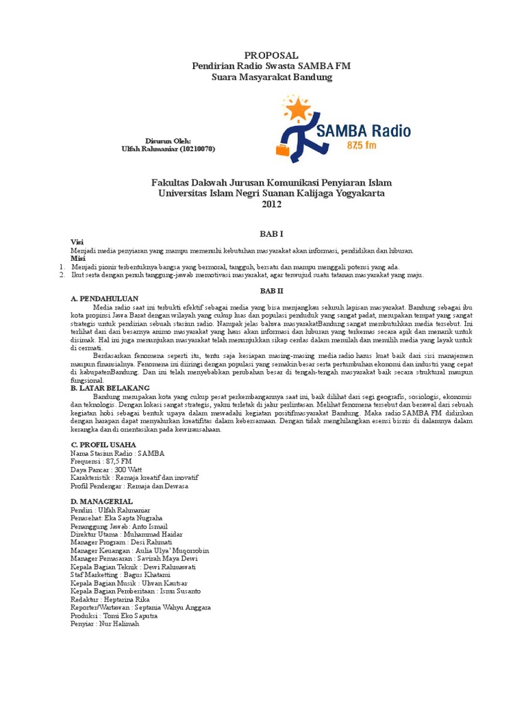Contoh Proposal Pendirian Radio | PDF