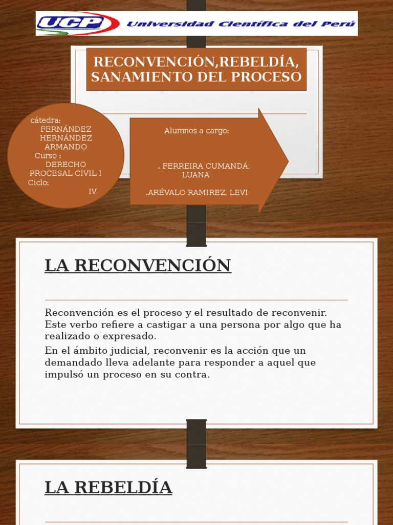 Procesal Civil 1 La Reconvención, Rebeldía Saneamiento y Conciliacion ...