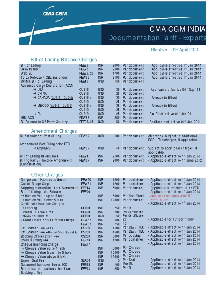 Cma CGM Tariff | PDF | Invoice | Business
