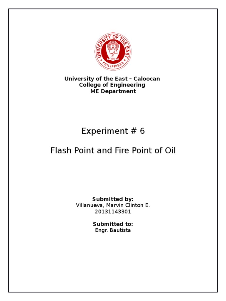 Experiment # 6 Flash Point and Fire Point of Oil: University of The ...