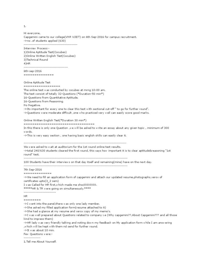 Capgemini Interview Process | PDF | Test (Assessment)