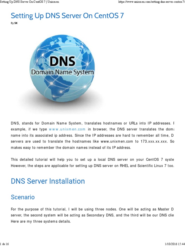 Setting Up DNS Server On CentOS 7 - Unixmen | PDF | Communications Protocols | Domain Name System