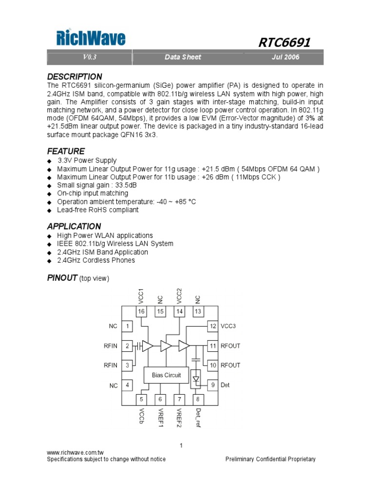 SiGe PA for 2.4GHz WLAN Systems | PDF | Power Supply | Ieee 802.11