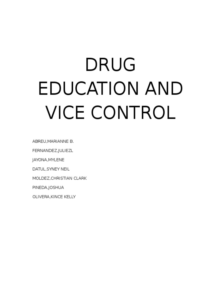 Drug Education and Vice Control | PDF