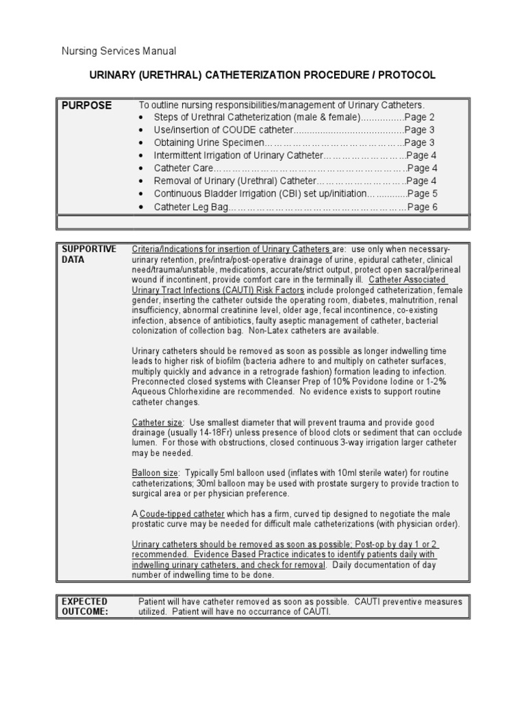 Urinary Catheterization Procedure Protocol | PDF | Catheter | Urinary ...