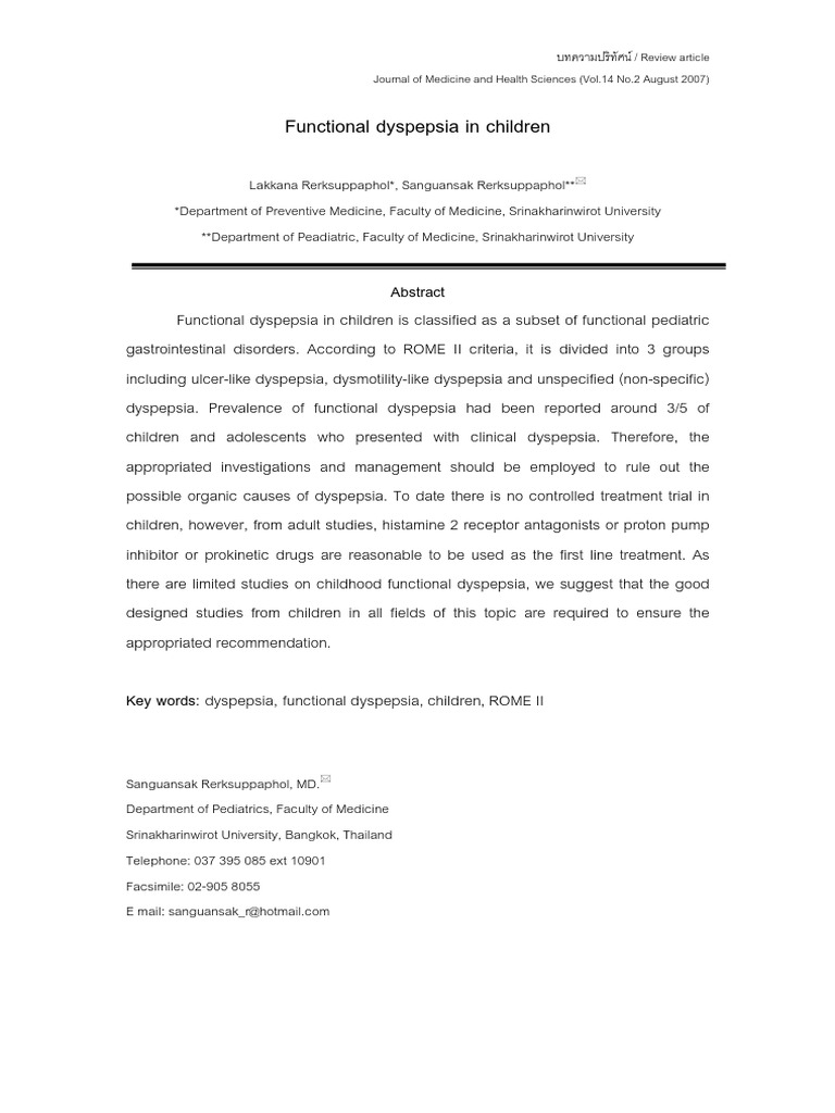 Functional Dyspepsia in Children | PDF | Indigestion | Nausea