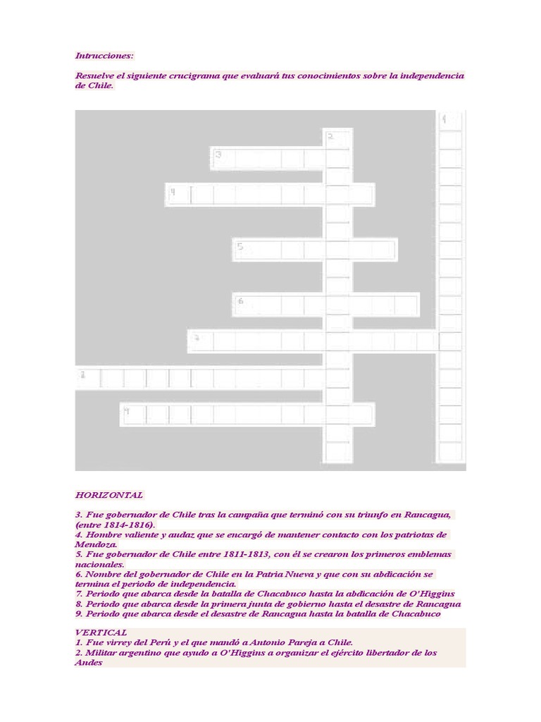 Crucigrama Independencia de Chile | PDF