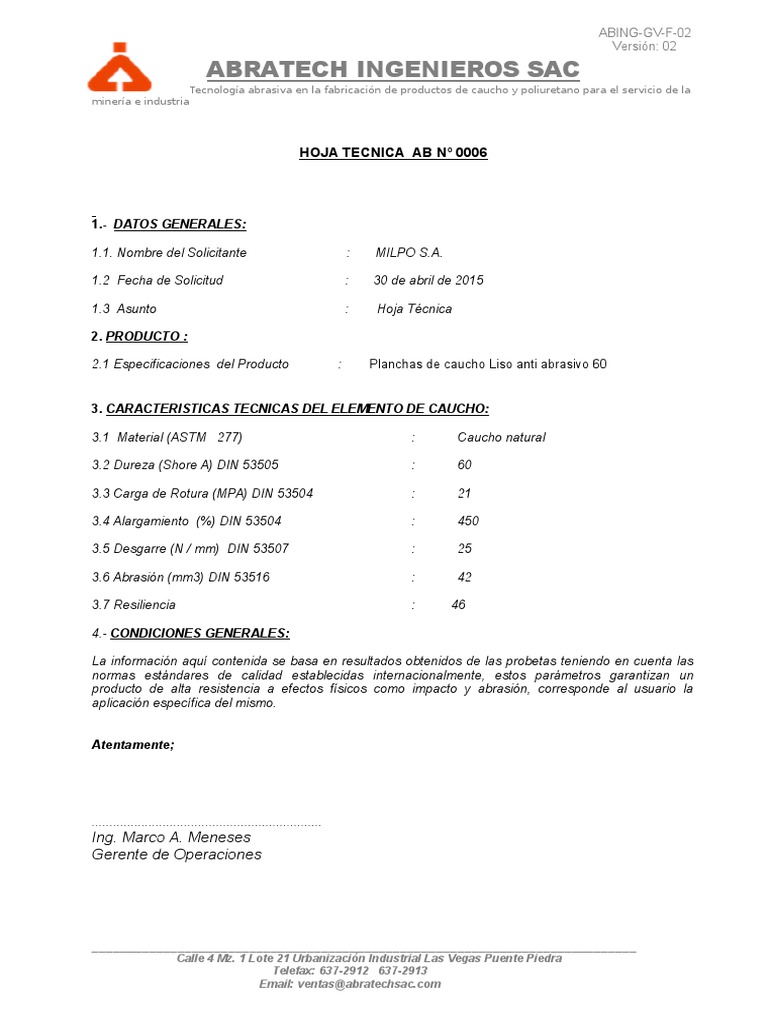 Hoja Tecnica Caucho Trellex 60 | PDF