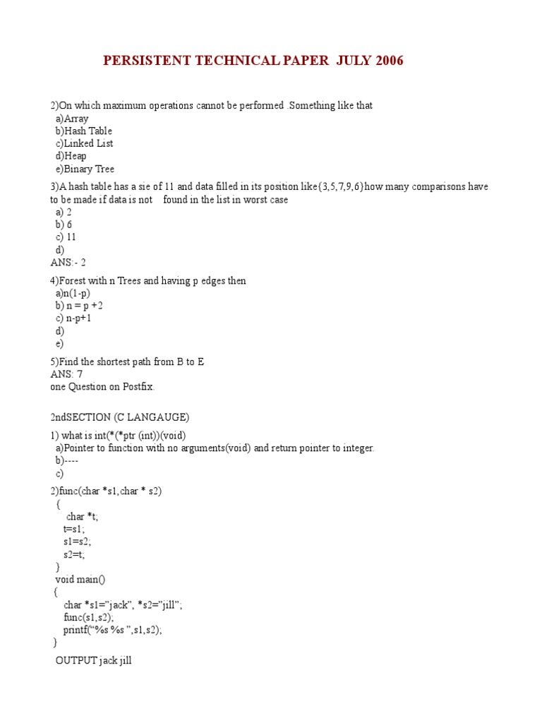 (WWW - Entrance-Exam - Net) - Persistent Placement Sample Paper 2 | PDF | Areas Of Computer ...