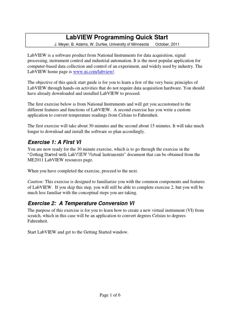 LabVIEW Programming Quick Start | PDF | Data Acquisition | Systems ...