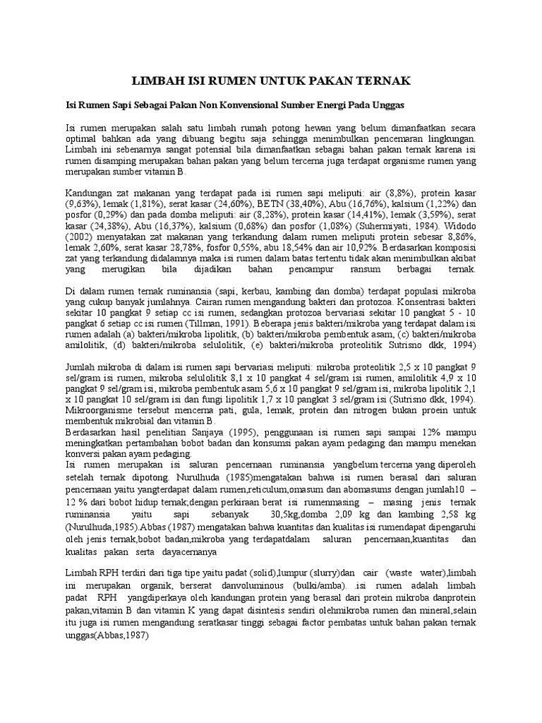 Pemanfaatan Isi Rumen Sapi sebagai Pakan | PDF