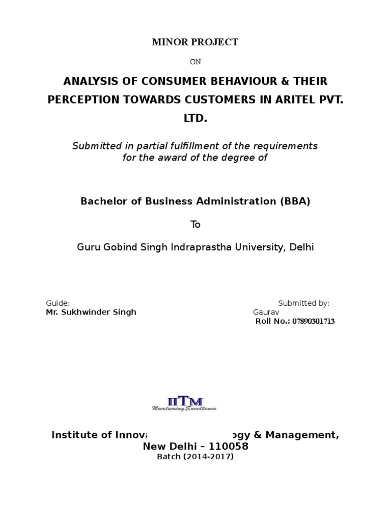 Minor Project: Submitted in Partial Fulfillment of The Requirements For ...