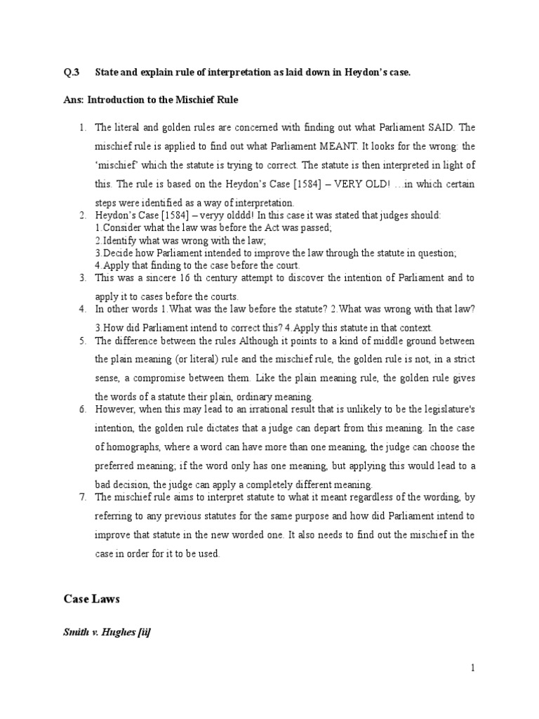 Mischief Rule Heydons Case | PDF | Plain Meaning Rule | Statutory Interpretation