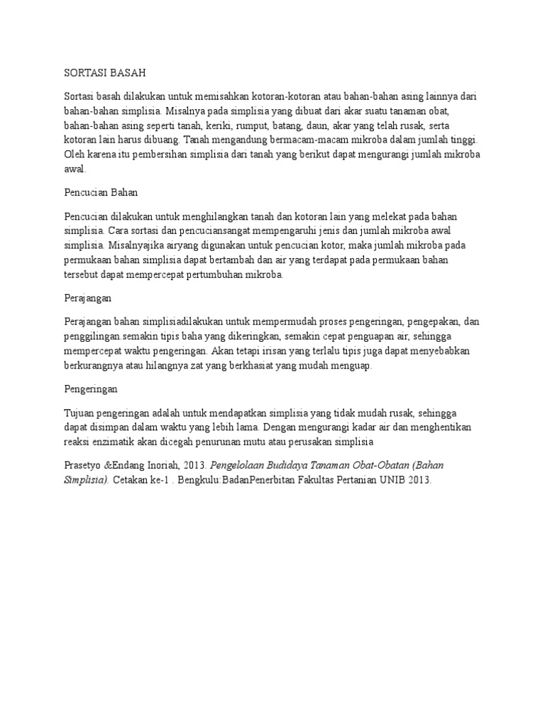 Proses dan Tujuan Sortasi Basah Simplisia | PDF