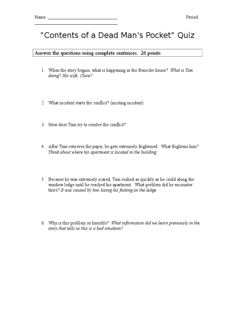 Contents of A Dead Man Quiz | PDF