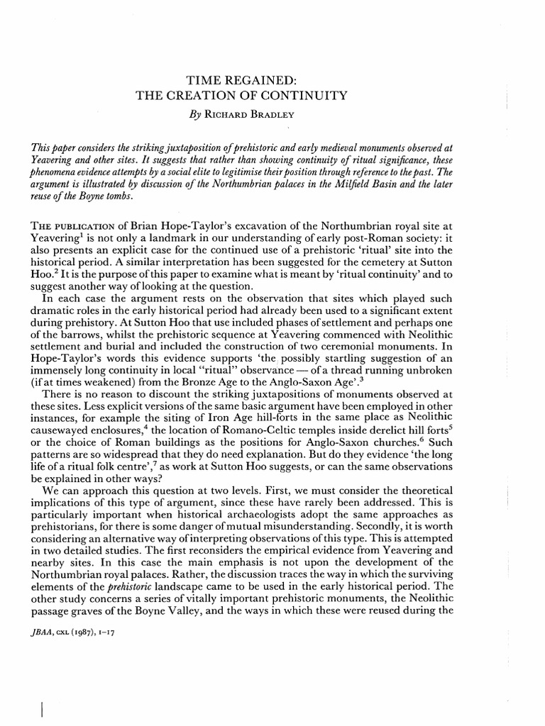 Bradley, R. (1987) Time Regained. The Creation of Continuity | PDF ...