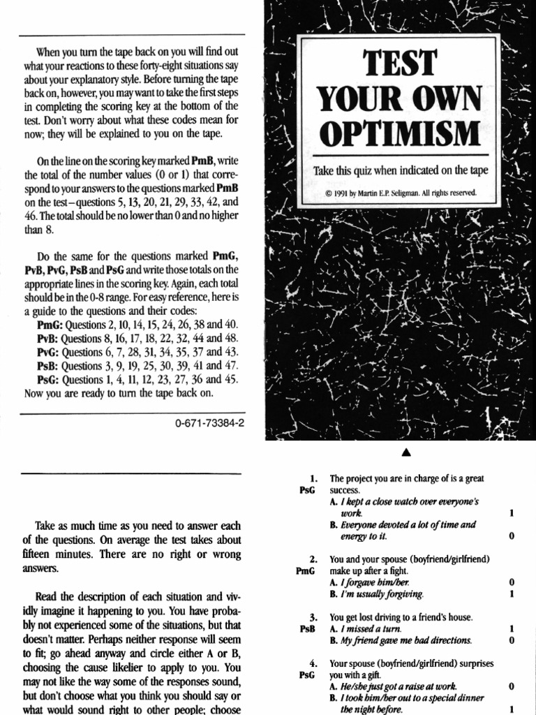 Martin Seligman Learned Optimism Booklet Pdf