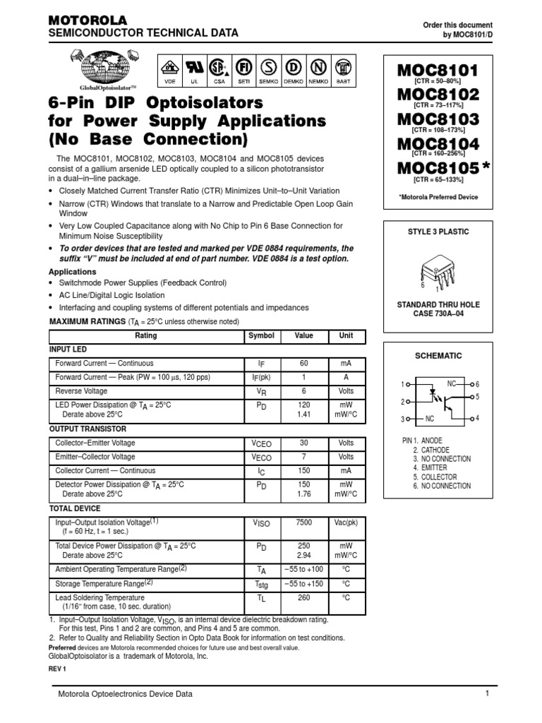 Data Sheet Moc 8103 | PDF | Capacitor | Transistor