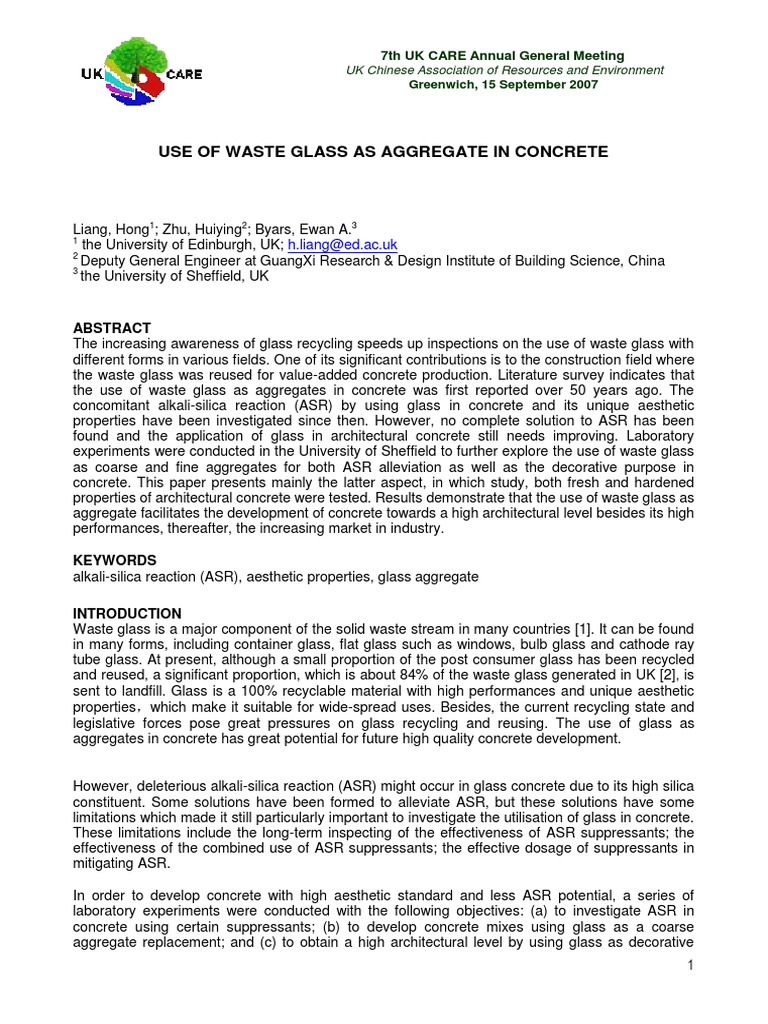Waste Glass as Concrete Aggregate | PDF | Construction Aggregate | Concrete