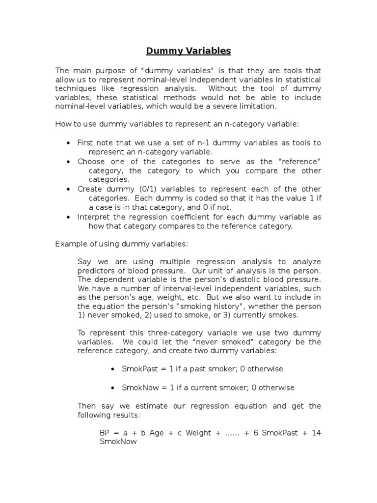 Dummy Variables | PDF | Dummy Variable (Statistics) | Dependent And Independent Variables
