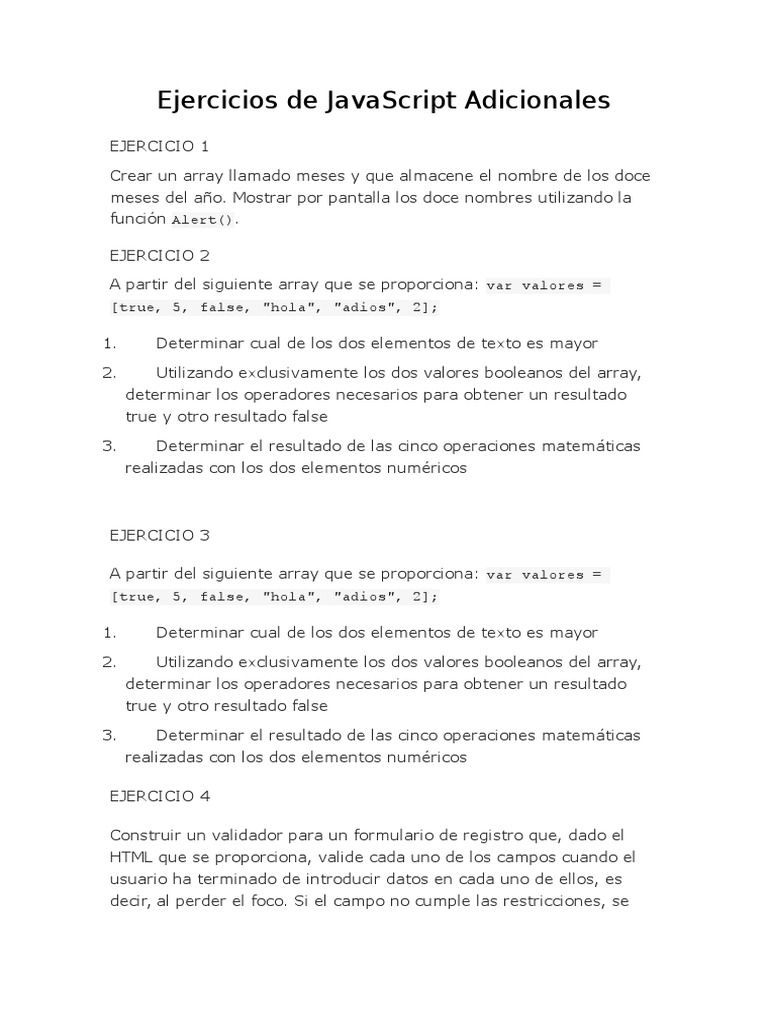 Ejercicios De Javascript Adicionales 